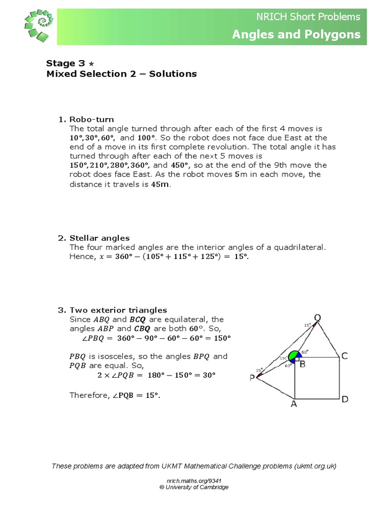 Angles and Polygons 1 Star ws2 Solutions PDF | PDF