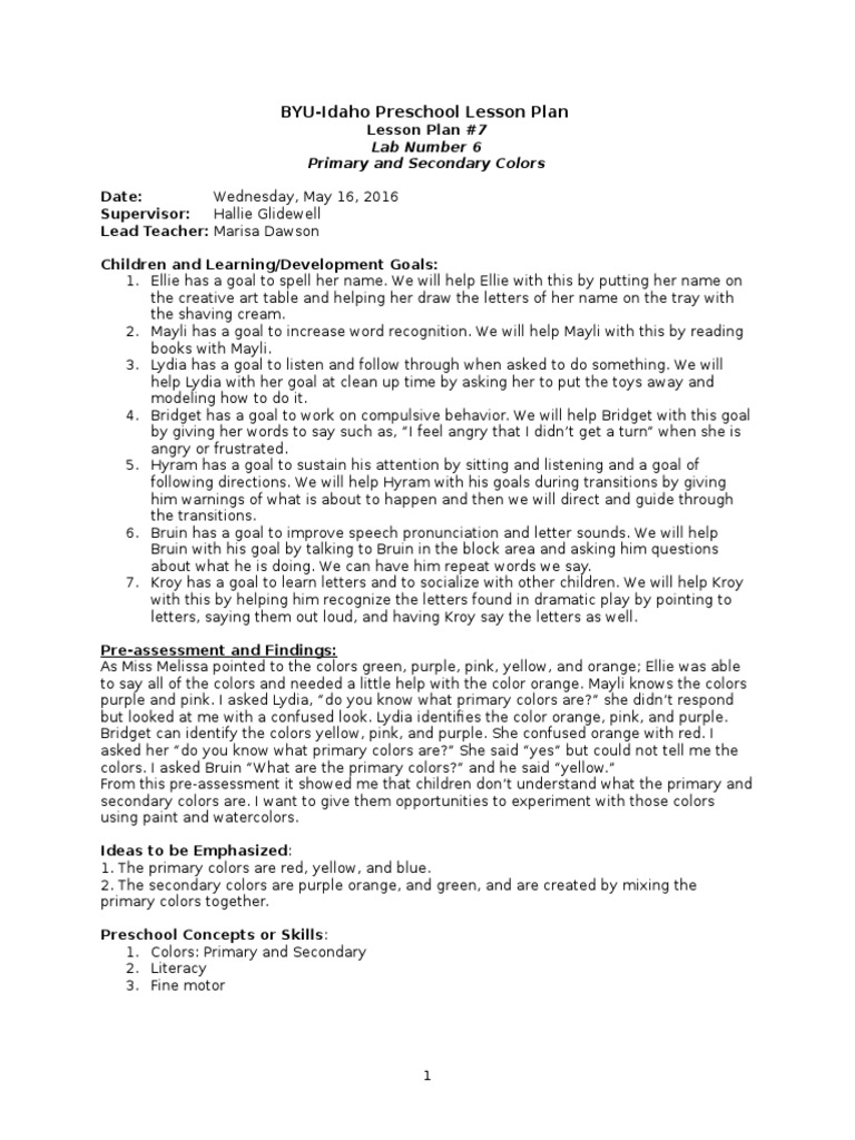 Colors Lesson Plan 7 | PDF | Yellow | Watercolor Painting