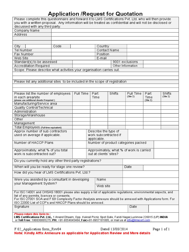 F 02 - Application Form - Rev04 1st | PDF