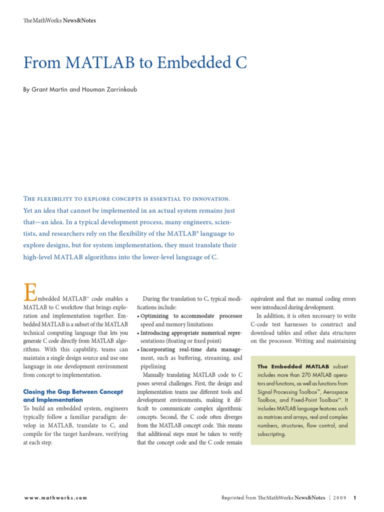 From MATLAB To Embedded C: News&Notes | PDF | C (Programming Language ...