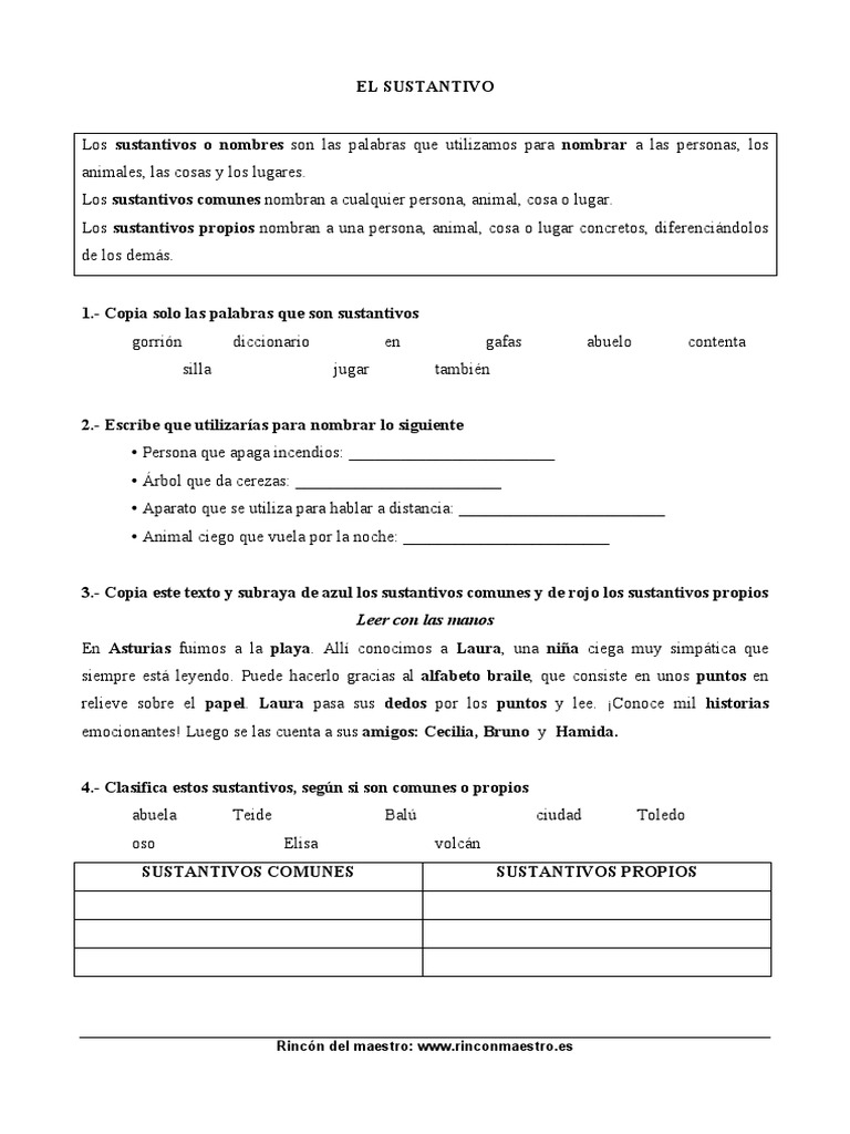 Actividades sobre Sustantivos Comunes y Propios | PDF | Estudios de ...