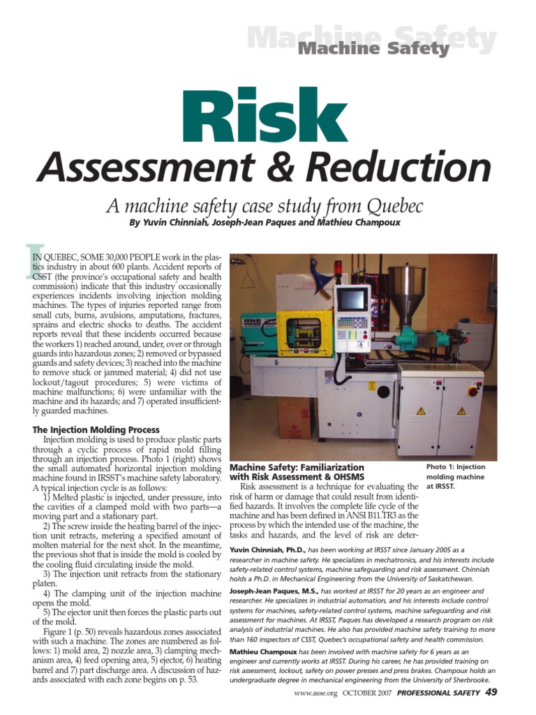 Risk Assessment Reduction Machine Safety Case - Chinniah - 1007 | PDF ...