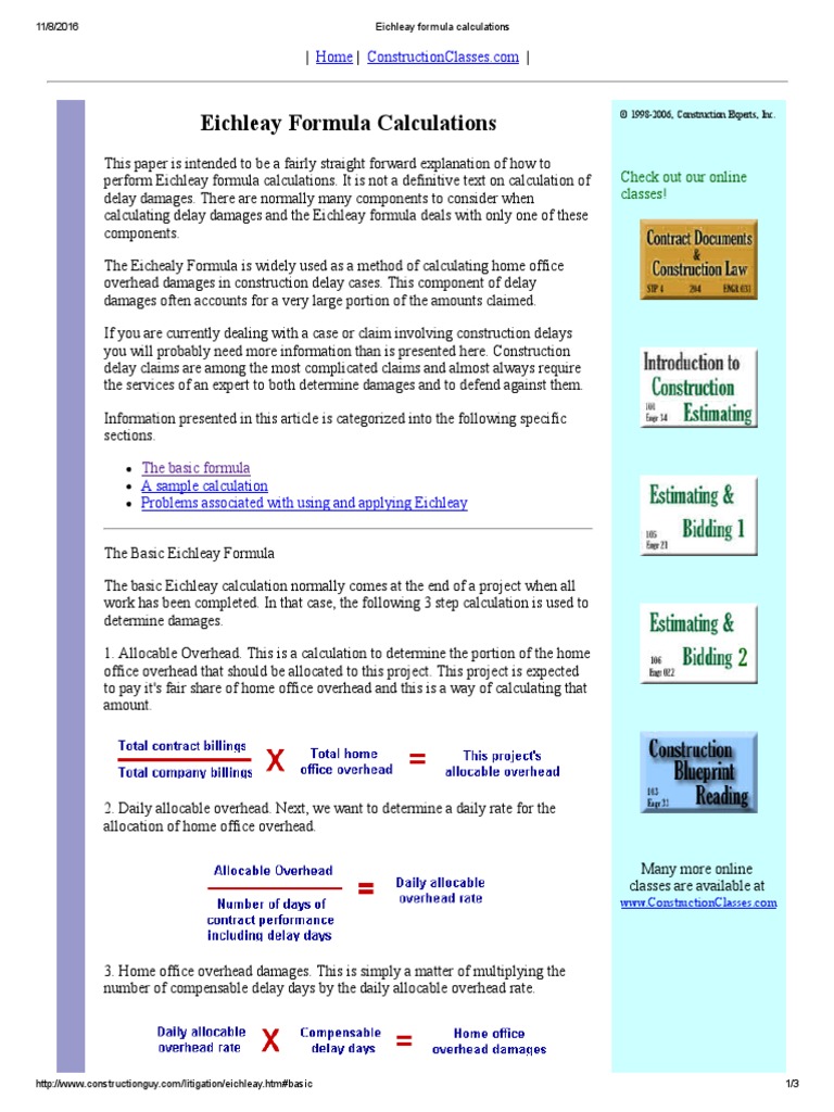 Eichleay Formula Calculations | Construction Bidding | Damages