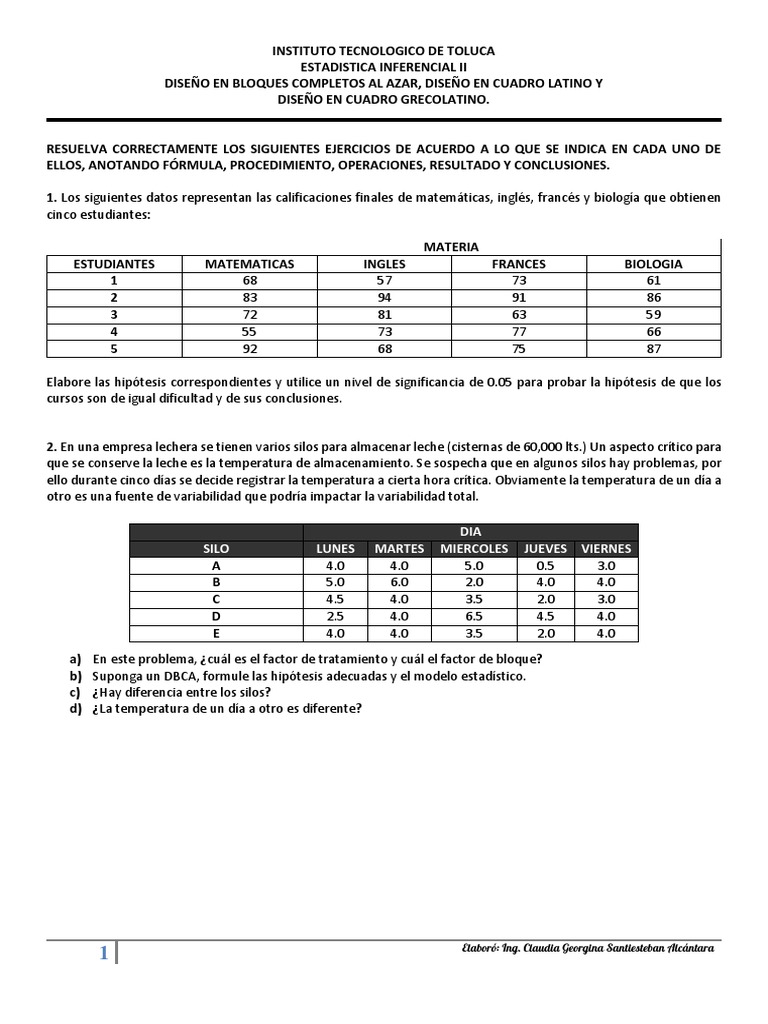 Ejercicios Dbca, Cuadro Latino y Grecolatino | PDF | Teorías cientificas | Método científico