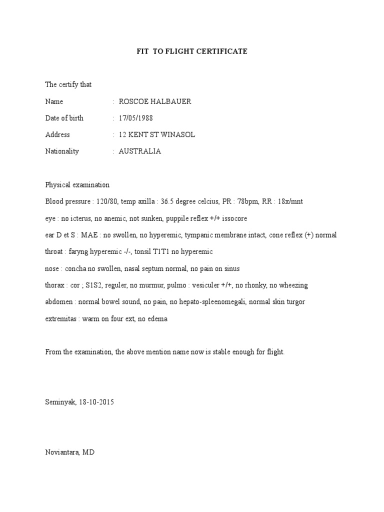 Fit To Flight Certificate | PDF