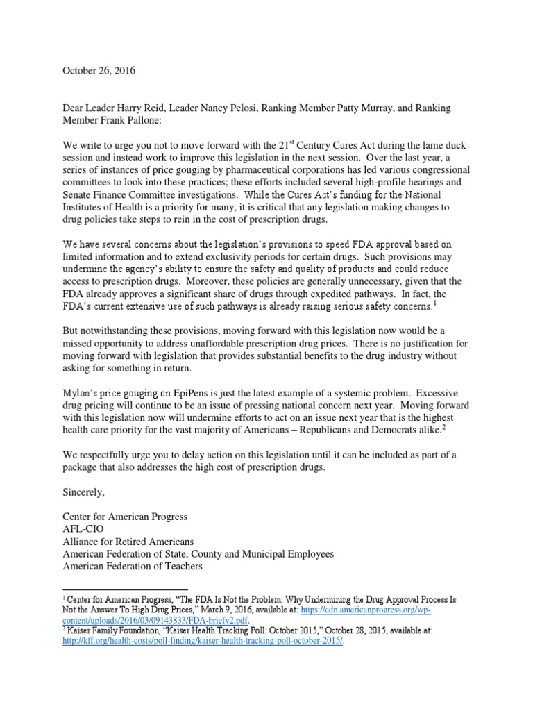 21st Century Cures Act Letter | PDF | Food And Drug Administration ...