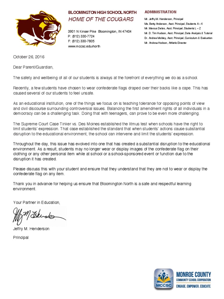 BHSN Confederate Flag Letter | PDF