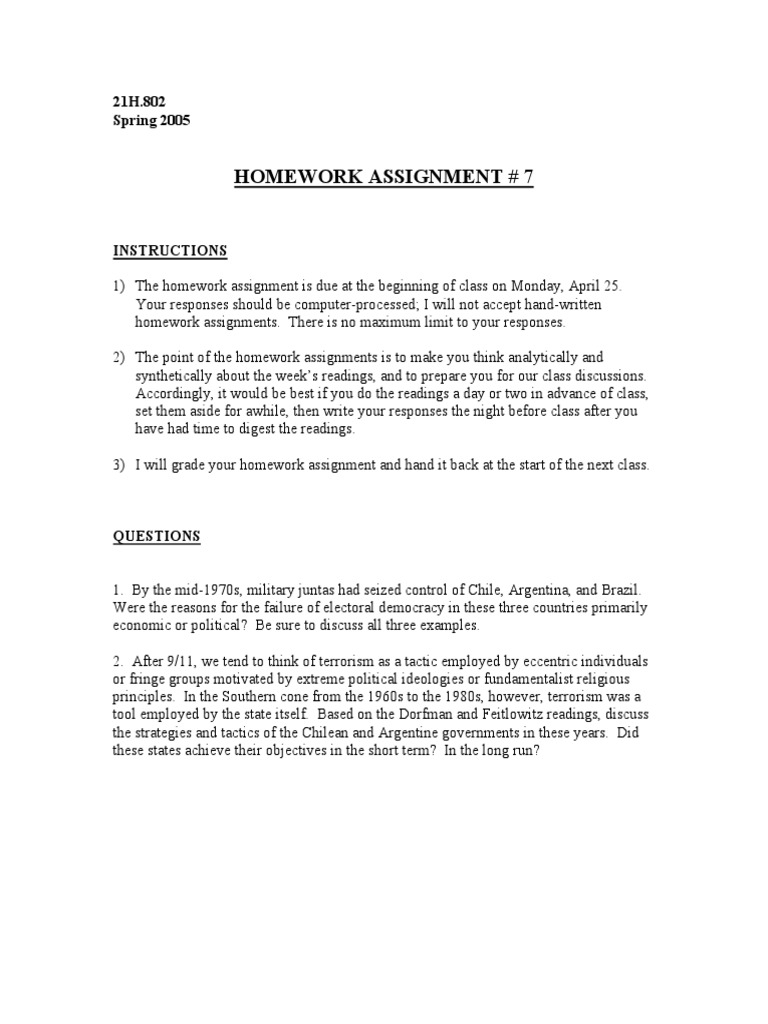 Spring 2005 Homework Assignment #7 | PDF | Politics | Social Science