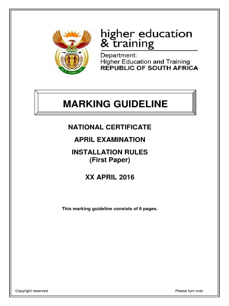 Marking Guideline: National Certificate April Examination Installation ...