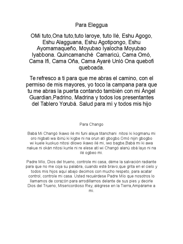 Oraciones a Eleggua y Changó | PDF