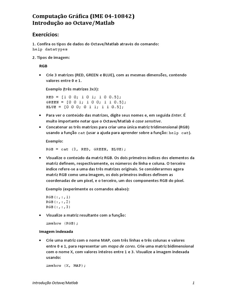 Exercicios Introducao Octave | PDF | Matlab | Matriz (Matemática)