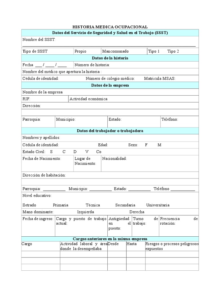 Historia Medica Ocupacional SSST | PDF | Lesión | Condicion cronica