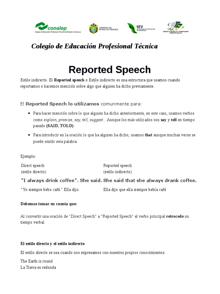 Reported Speech | Verbo | Oración (Lingüística)