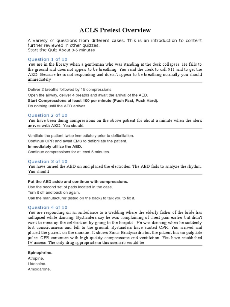ACLS Pretest Overview | PDF
