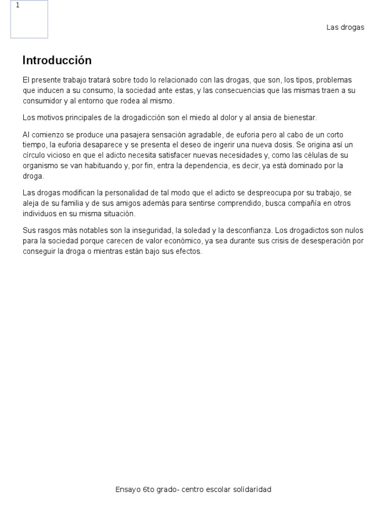 Ensayo - Las Drogas | La dependencia de sustancias | Drogas