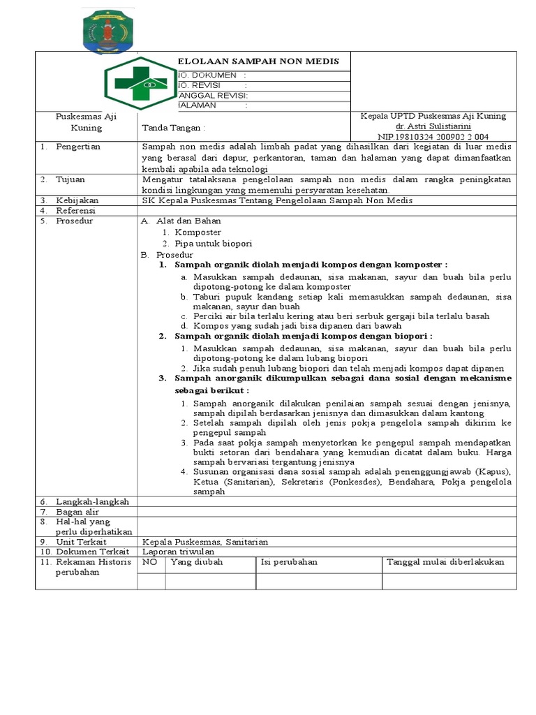 Sop Pengelolaan Sampah Non Medis | PDF