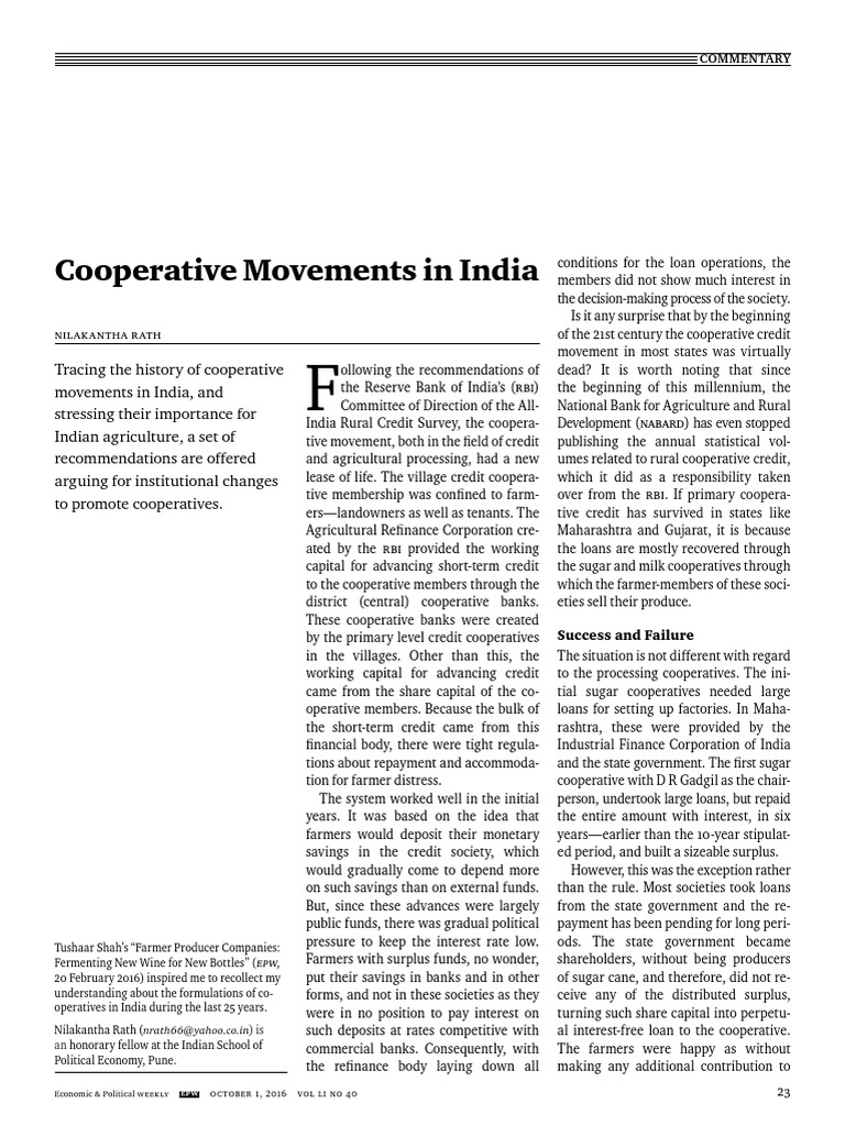 Cooperative Movement | Cooperative | Reserve Bank Of India | Free 30 ...