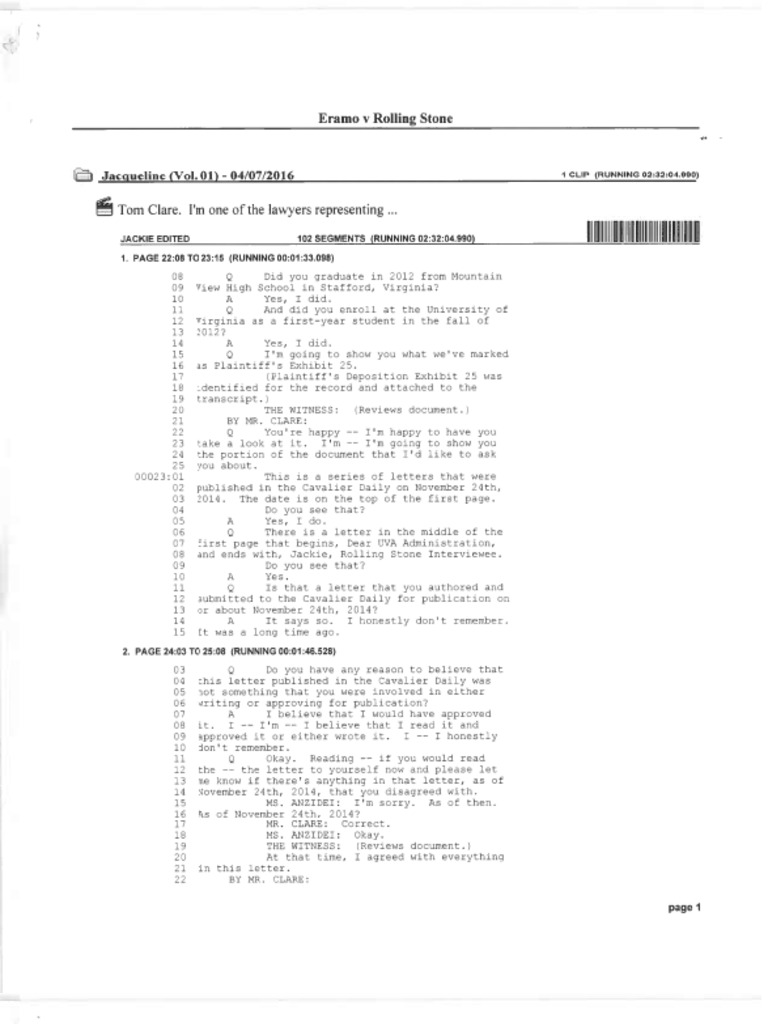 Jackie's Deposition Transcript | PDF