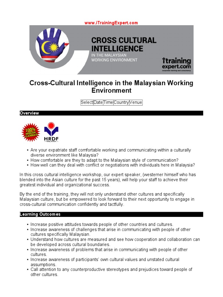 Cross Cultural Intelligence in The Malaysian Working Environment | PDF ...