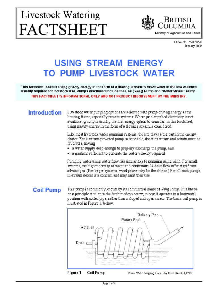 Livestock Watering: Using Stream Energy To Pump Livestock Water | PDF ...