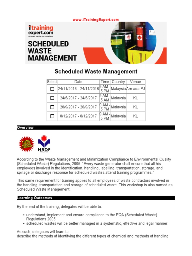 Scheduled Waste Management Training | PDF | Toxicity | Occupational ...