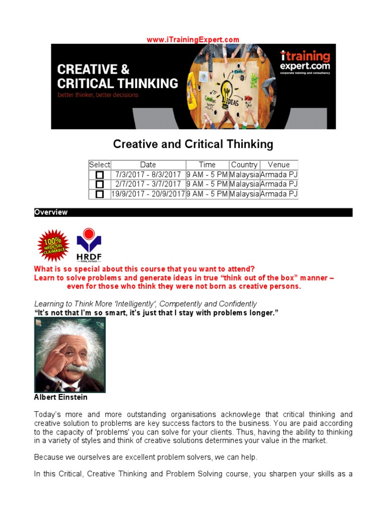 Creative and Critical Thinking | PDF | Creativity | Critical Thinking