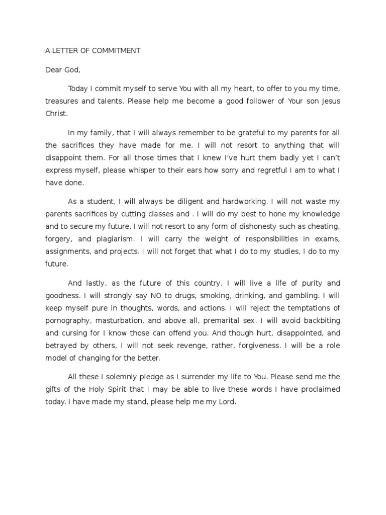 A Letter of Commitment | PDF | Self-Improvement | Wellness