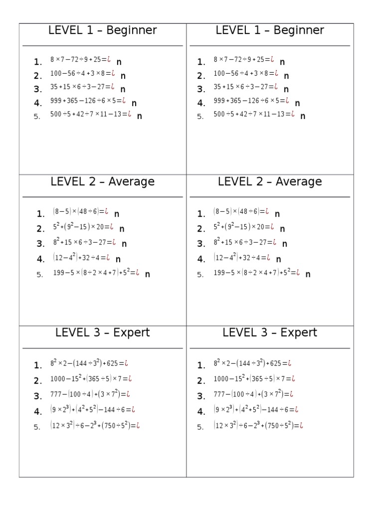 LEVEL 1 - Beginner LEVEL 1 - Beginner: 1. N 2. N 3. N 4. N N 1. N 2. N ...