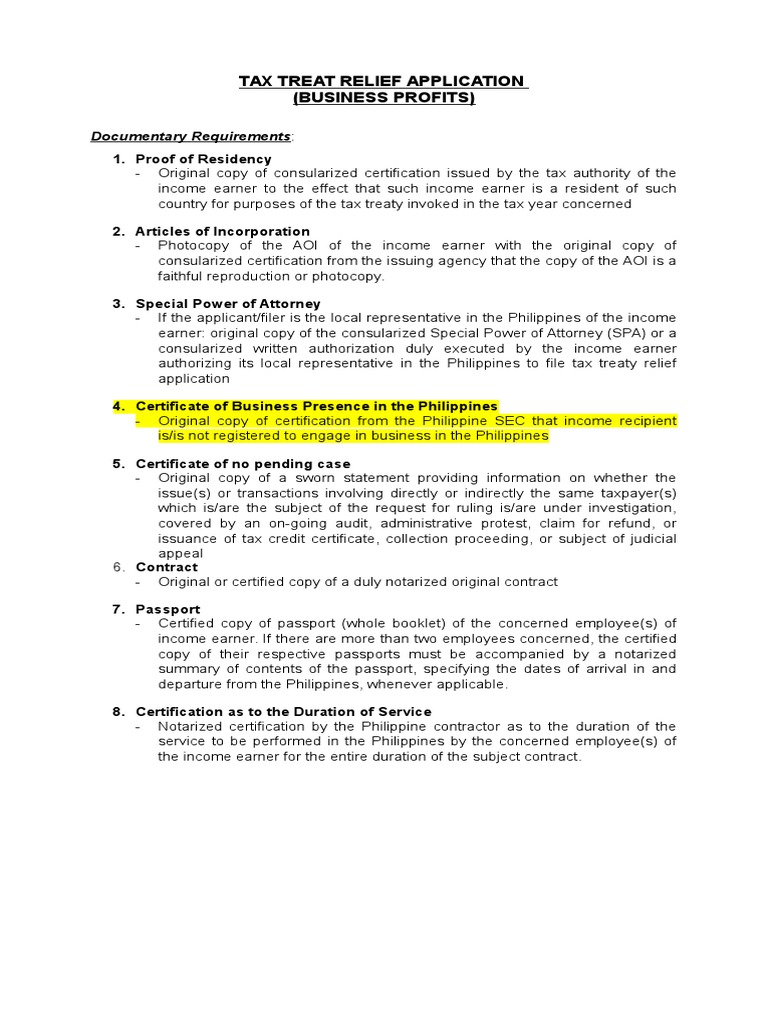 TTRA Documentary Requirements | PDF | Tax Treaty | Notary Public