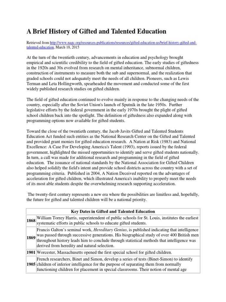 Brief History of Gifted and Talented Education | PDF | Gifted Education ...