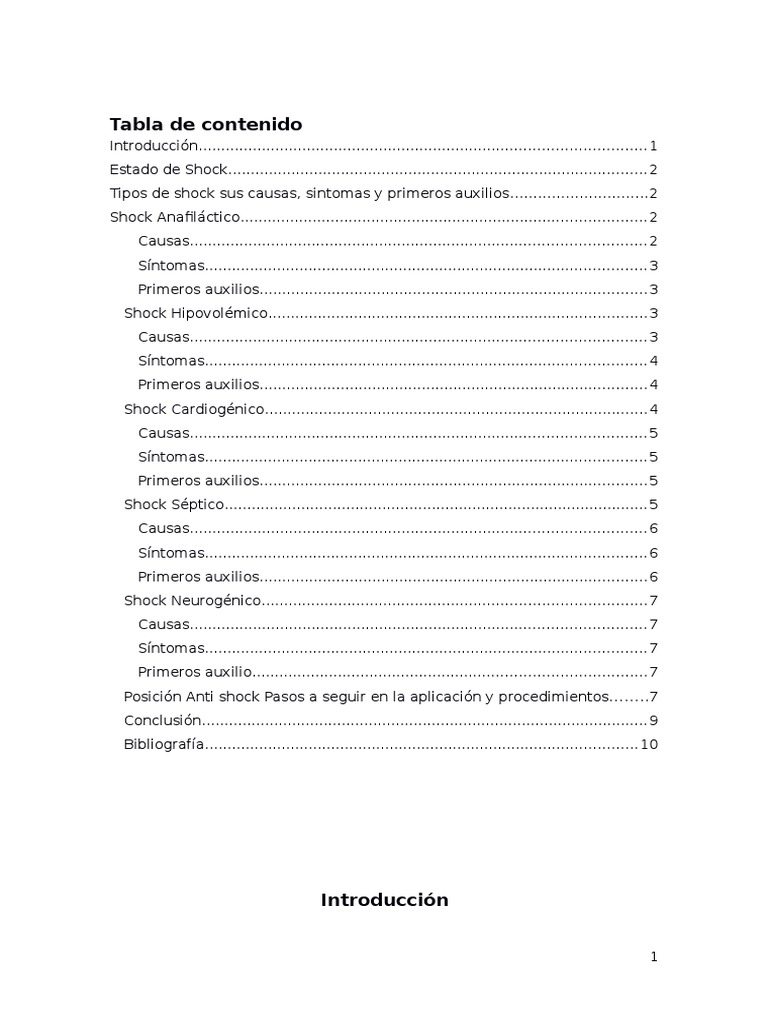 Estado de Shock Sus Tipos Signos Causas Primeros Auxilios | PDF ...