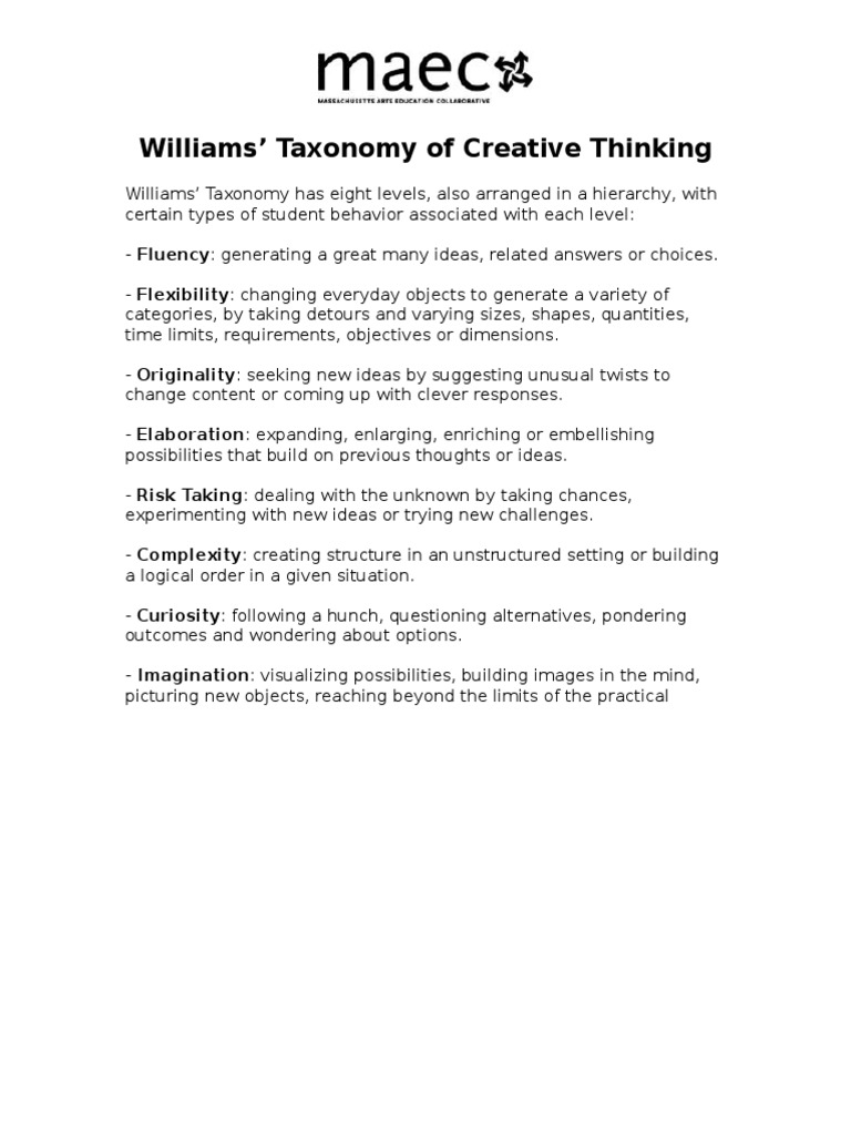 Williams' Taxonomy of Creative Thinking | PDF