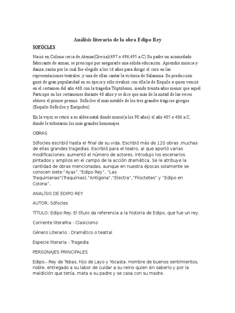 Análisis Literario de La Obra Edipo Rey | Edipo | Sófocles