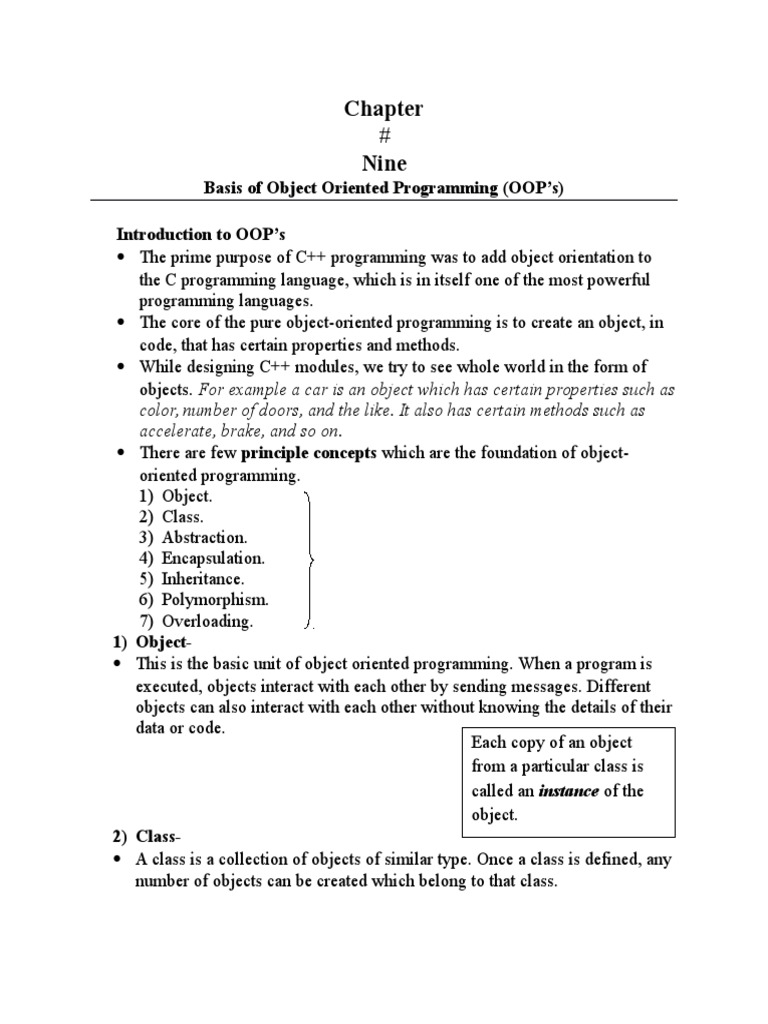 Introduction to Object Oriented Programming Concepts in C | PDF ...