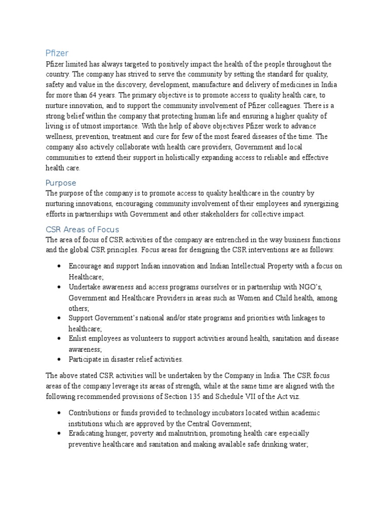 Pfizer | PDF | Corporate Social Responsibility | Health Care