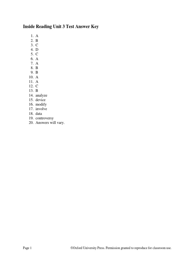 Answer Key Unit 3 | PDF