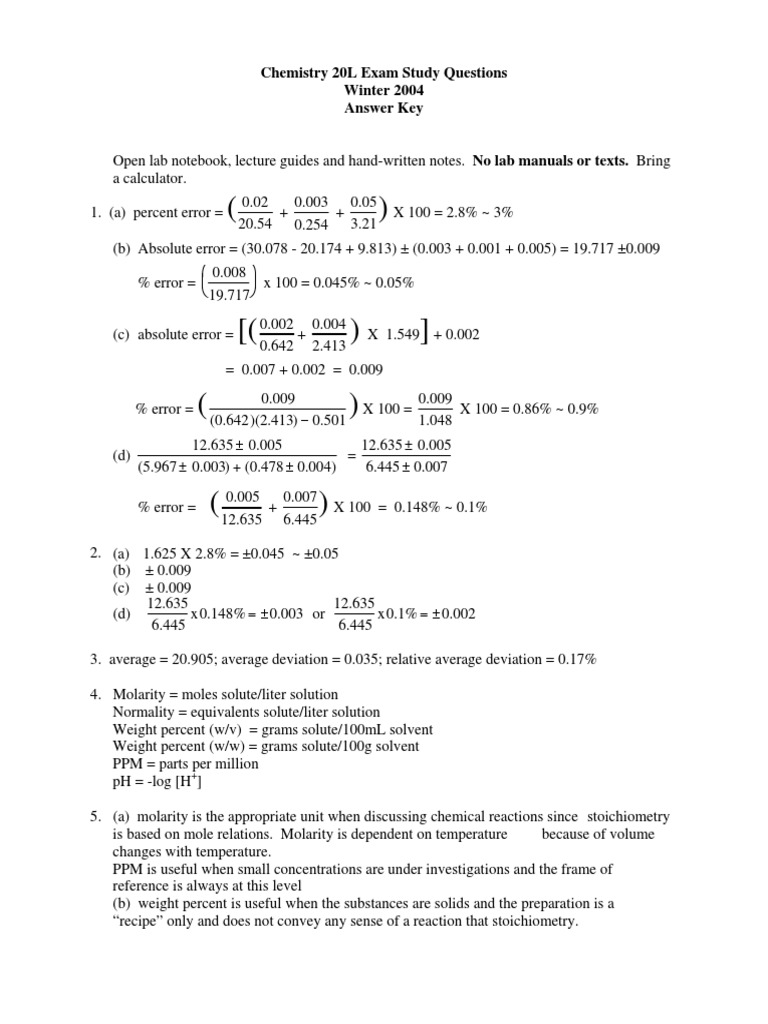 Chem 20L UCLA Study Questions Answer Key | Download Free PDF | Mass ...