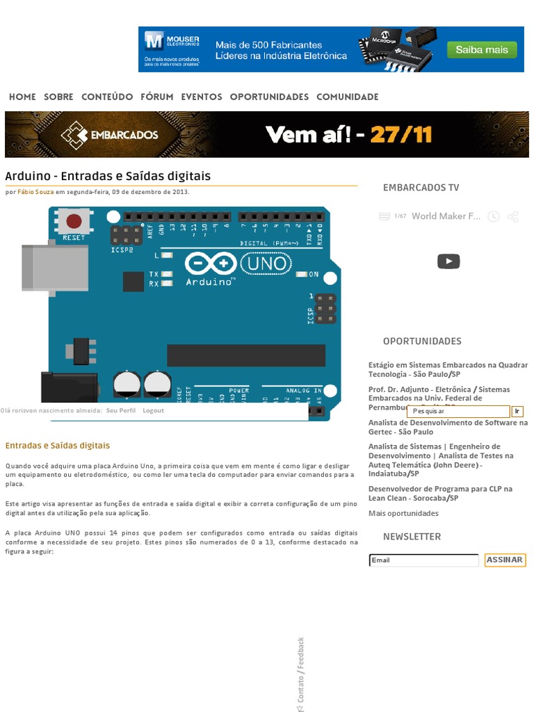 Arduino Entradas E Saídas Digitais Embarcados Arduino Resistor 