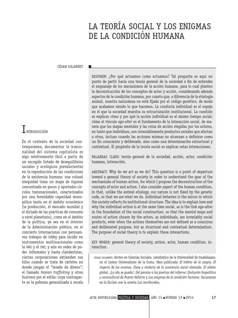 Teoria de La Condicion Humana | PDF | Sicología | Sociedad
