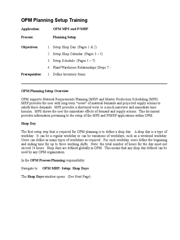 OPM Planning Setup Training | PDF | Warehouse | Inventory