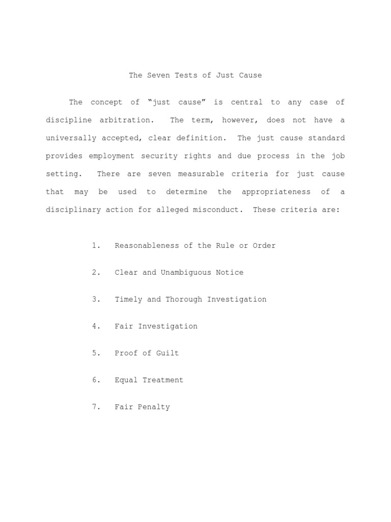 Seven Criteria for Just Cause in Discipline | PDF | Burden Of Proof ...