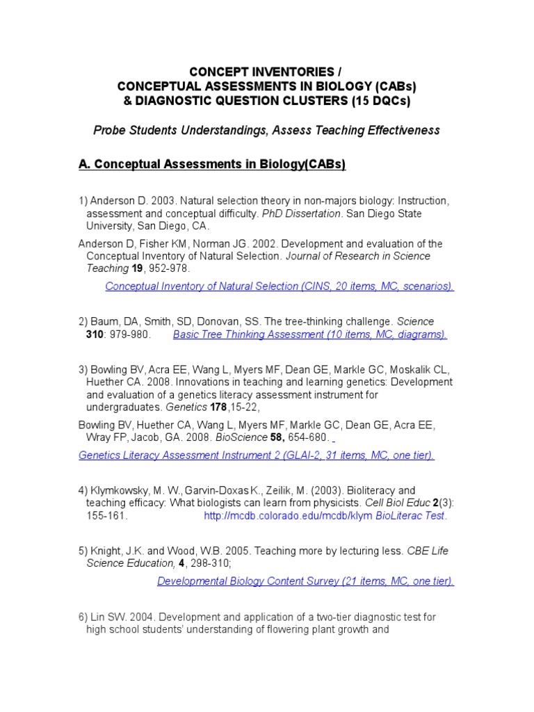 Concept Inventories in Biology | PDF | Science Education | Biology