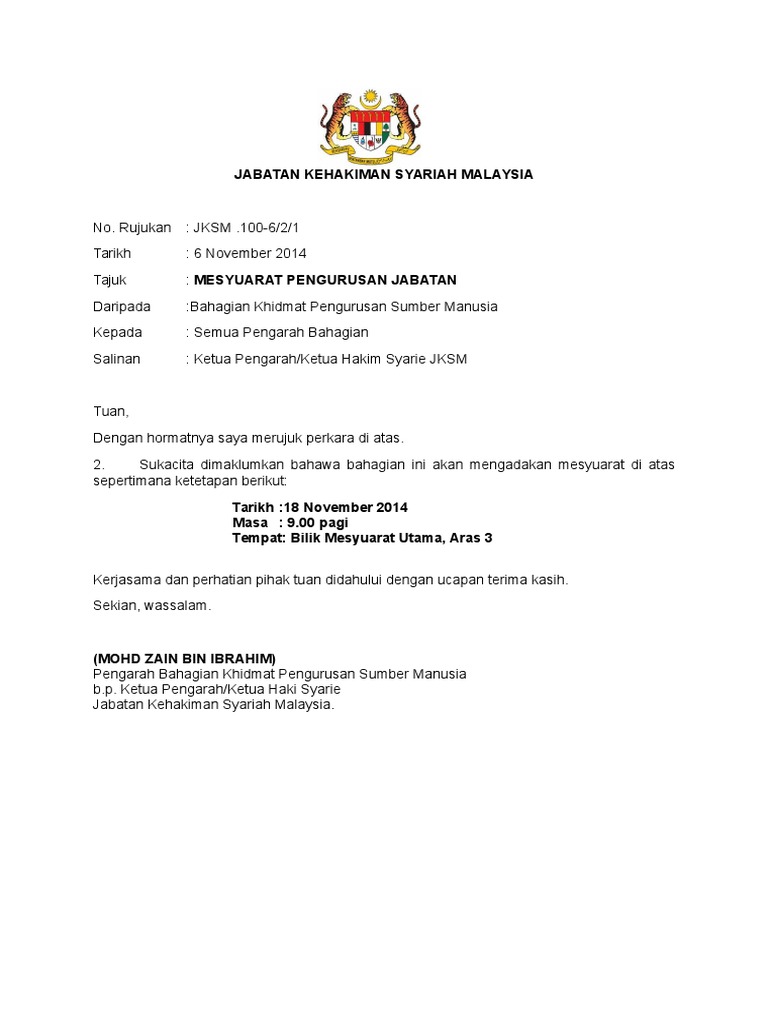 CTH Memo Jabatan | PDF
