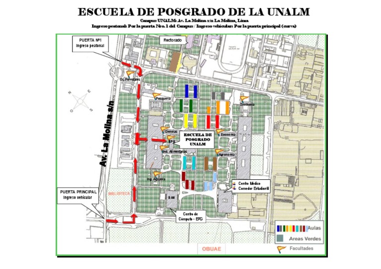 Mapa del campus de la Escuela de Posgrado de la UNALM y ubicación de ...