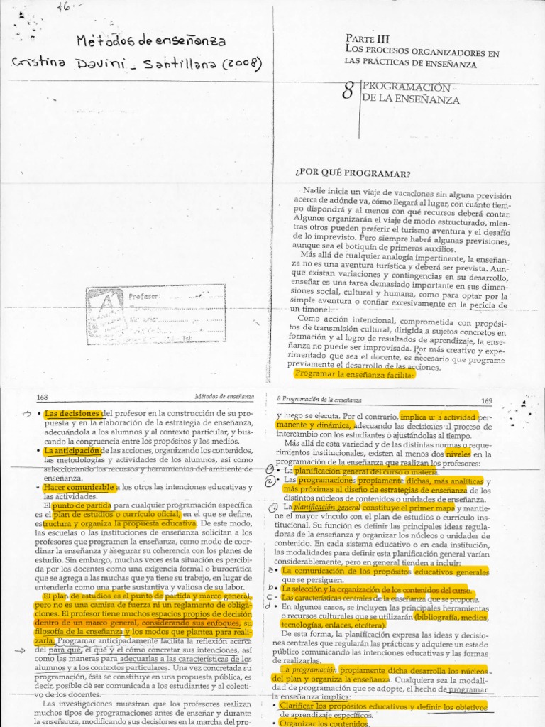 Davini Cap 8 Programaciòn de La Enseñanza Resaltado 2 | PDF | Plan de estudios | Aprendizaje