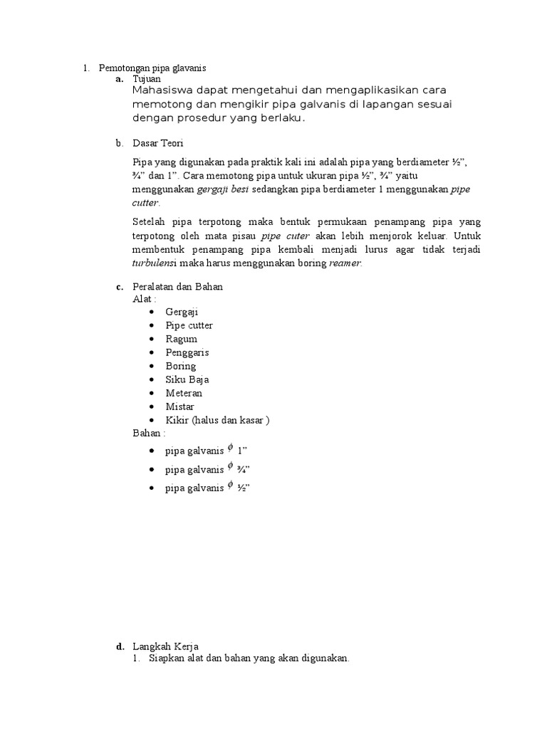 Pemotongan Pipa Glavanis | PDF