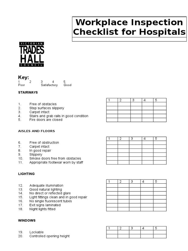 Workplace Inspection Checklist For Hospitals: Stairways | Download Free ...