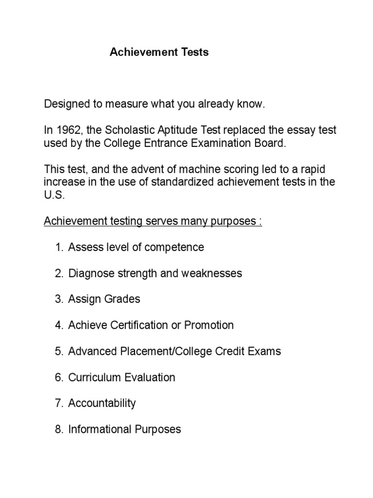 Achievement Test | PDF | Sat | Standardized Tests