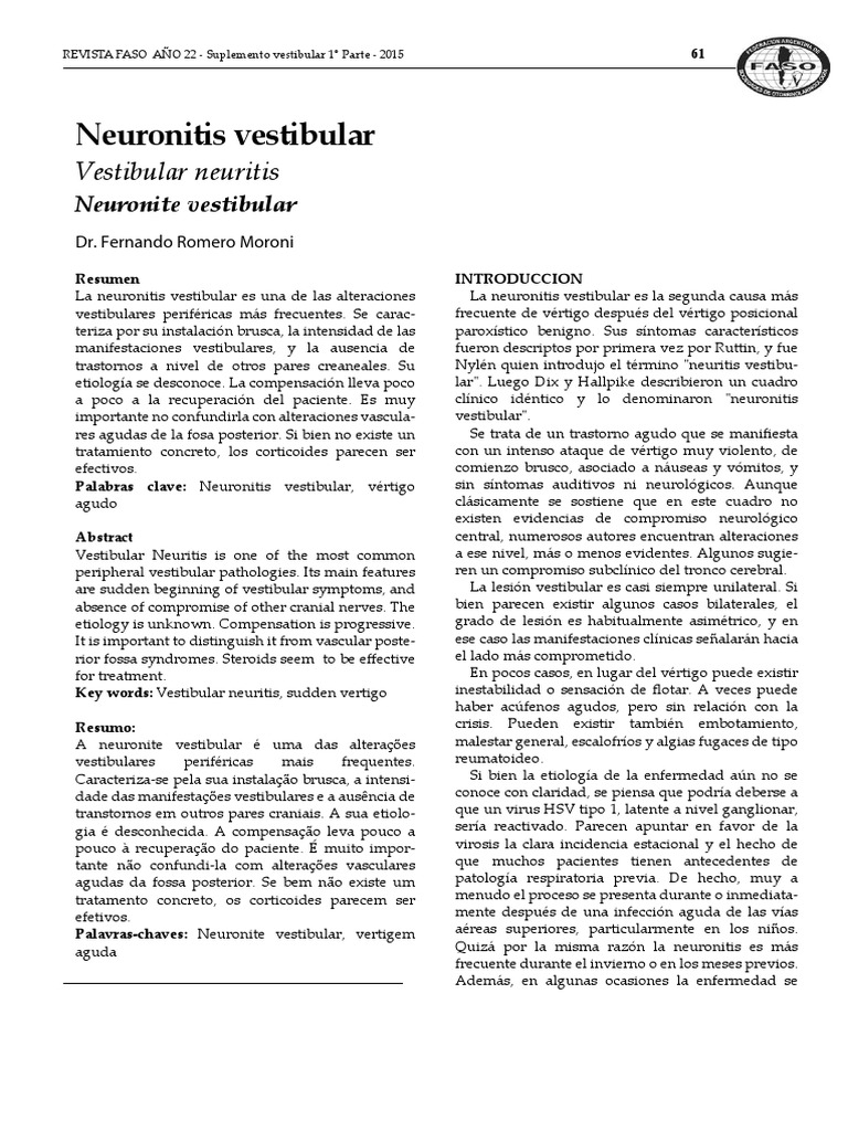 Neuronitis Vestibular | PDF | Virus | Diagnostico medico