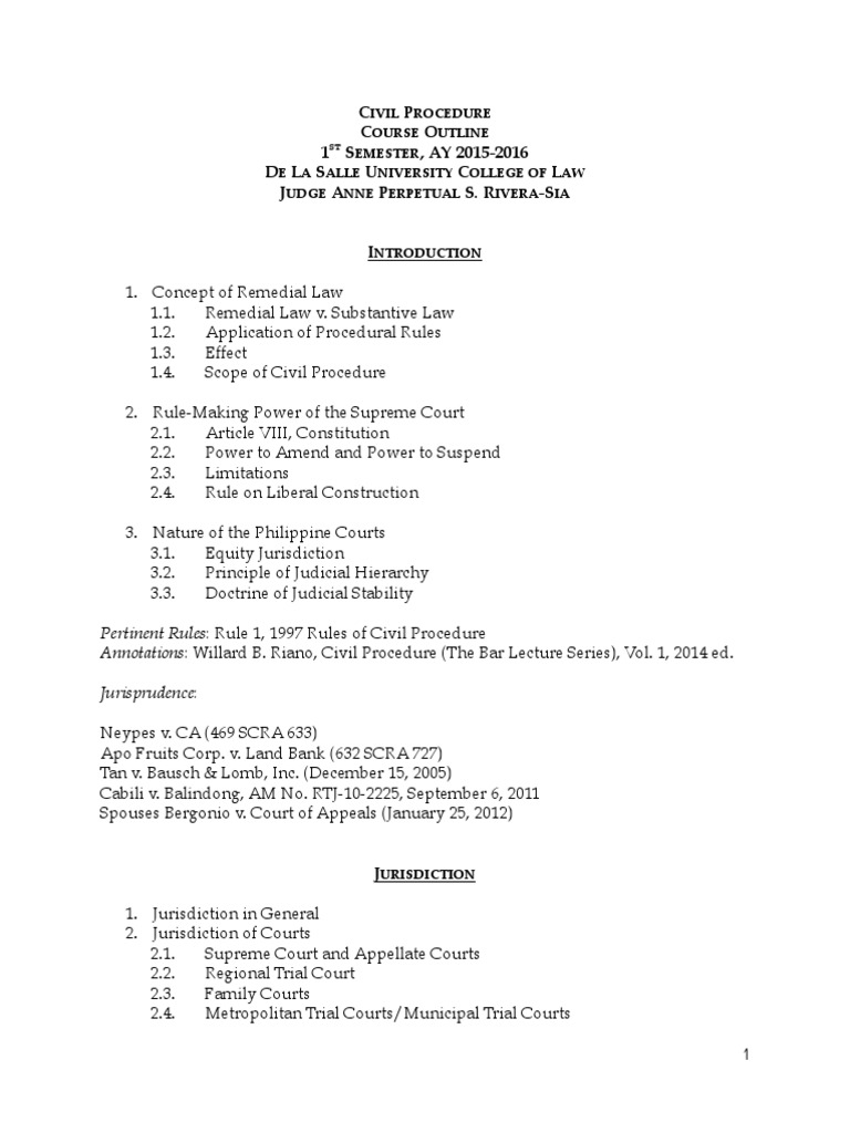 Civil Procedure - Judge Sia - FULL SYLLABUS PDF | PDF | Certiorari ...